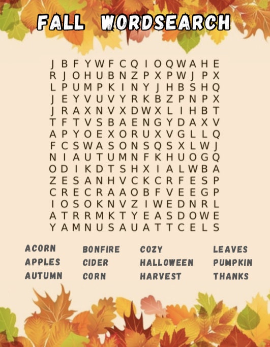 PRINTABLE! Fall Themed Wordsearch - Etsy