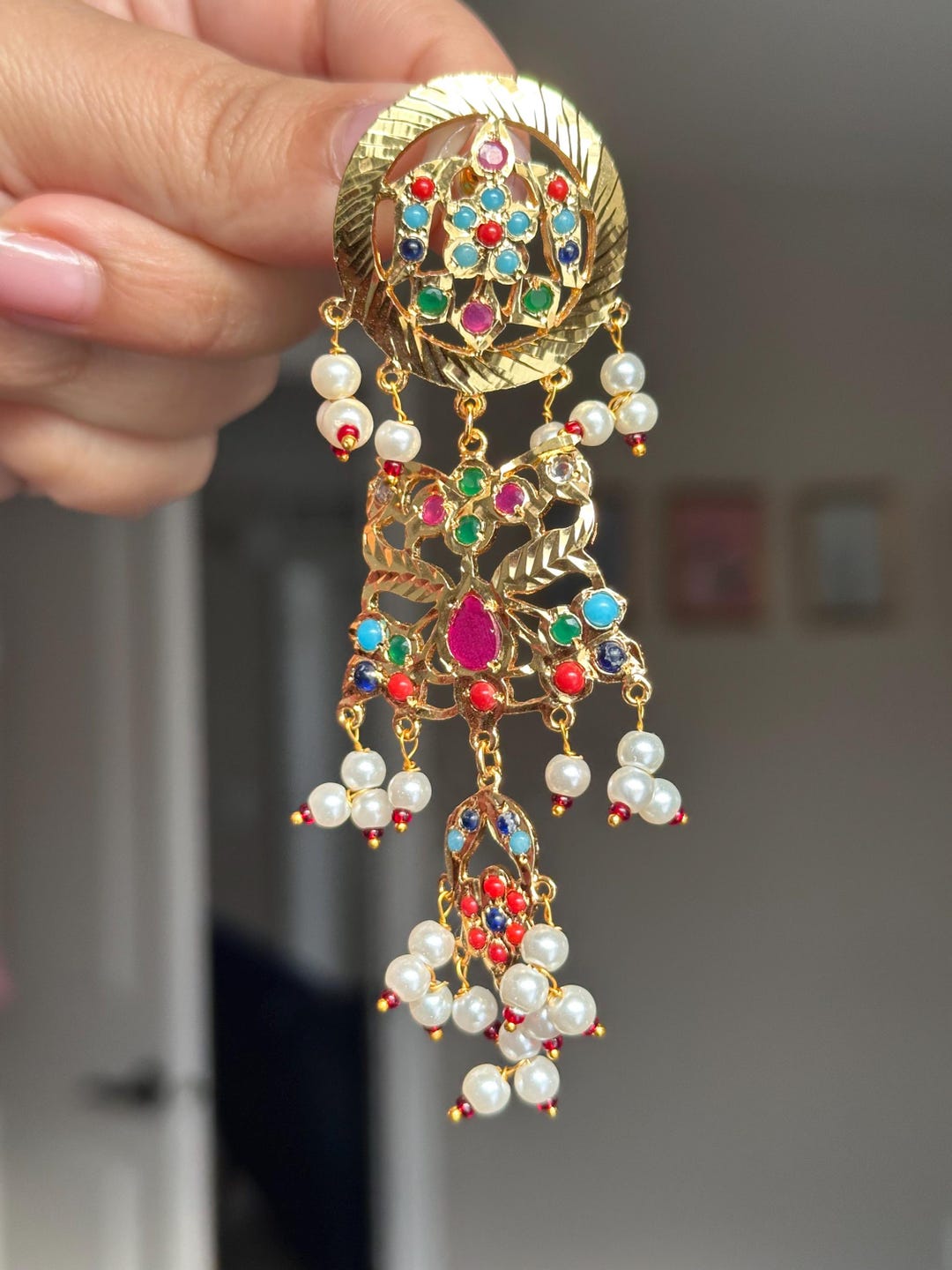 Navratan Indian Gold Plated Earrings Colorful Gemstone Bollywood ...