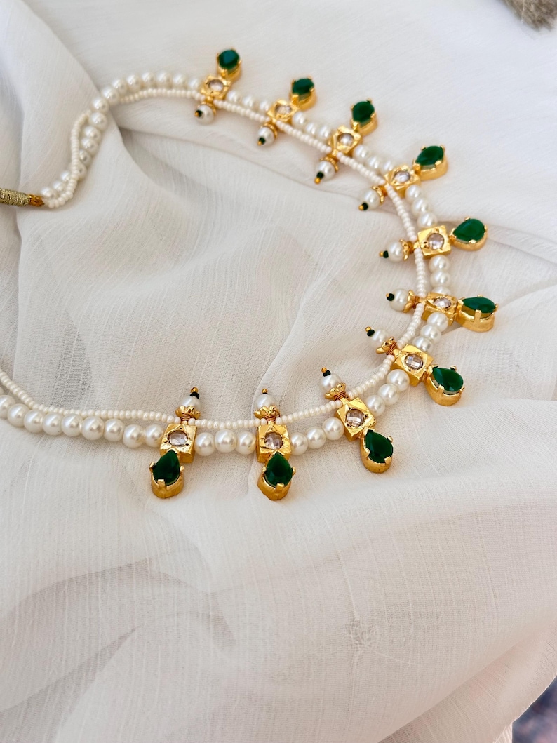 Emerald and Pearl Necklace Set With Matching Earrings | Tear Drop ...