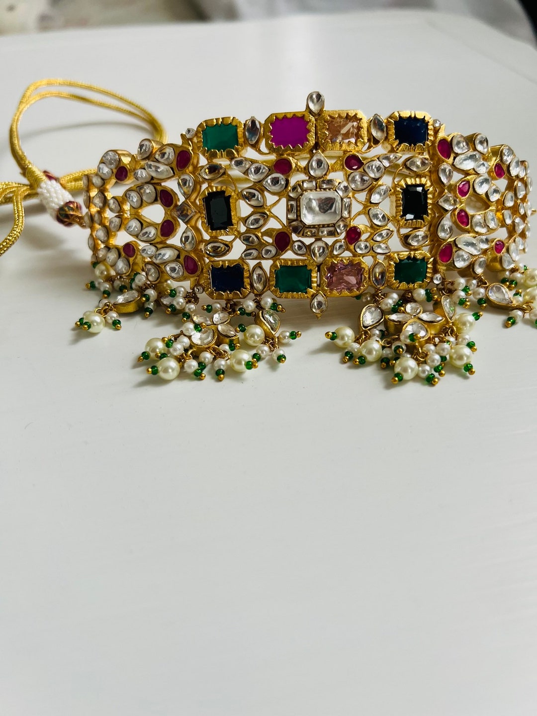 Ranveet Choker Set/ Gold Plated Guluband/ Kundan Necklace/navratan ...