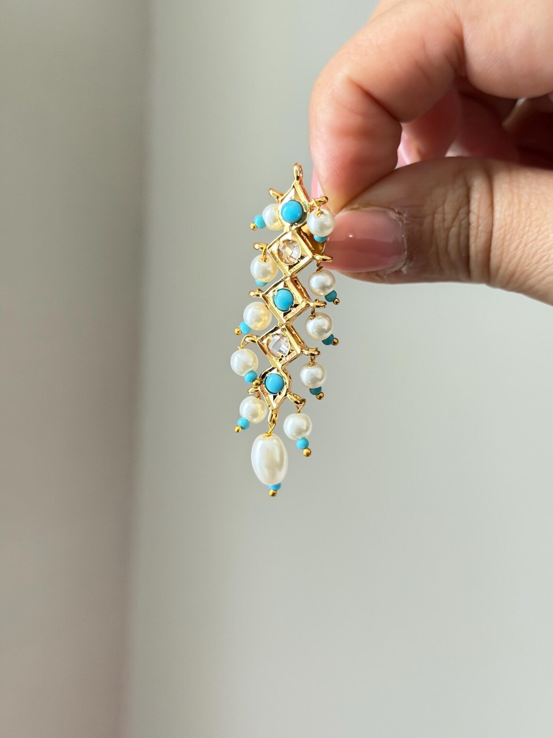 Jadau Gold Plated Firoza Polki Necklace Set | Turquoise, Pearls, Indian ...