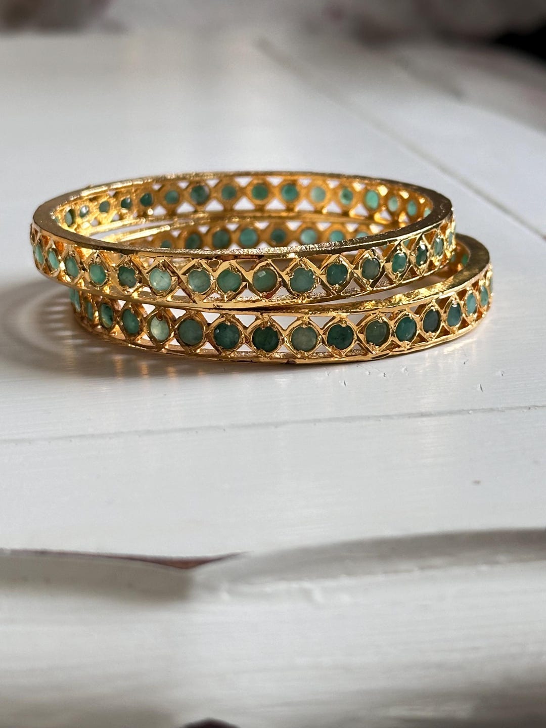 Emerald Stone Bangles , Gold Plated Silver Bangle Bracelet, Indian ...