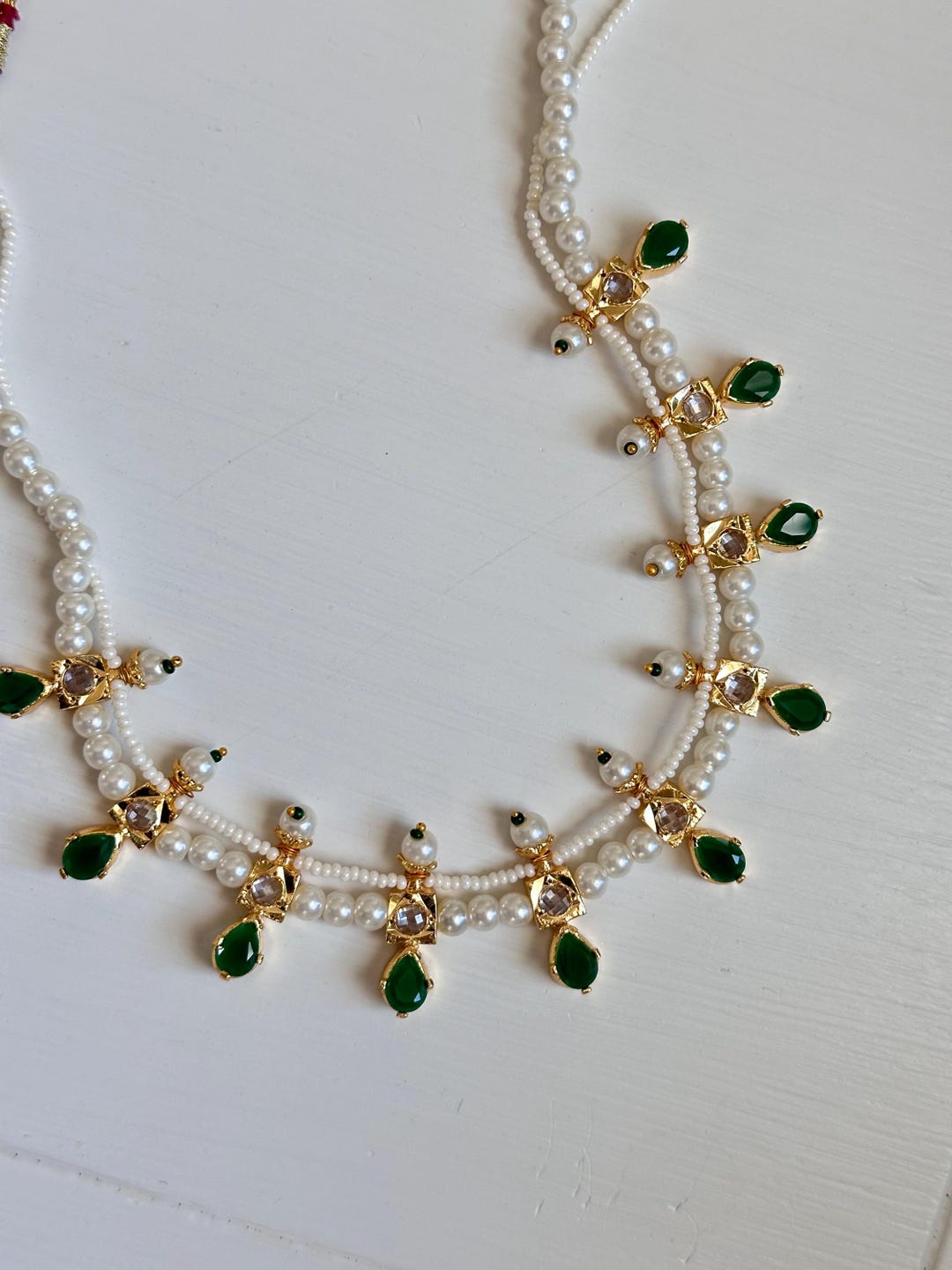 Emerald Teardrop Pearl Necklace Set With Earrings | Green Bridal ...