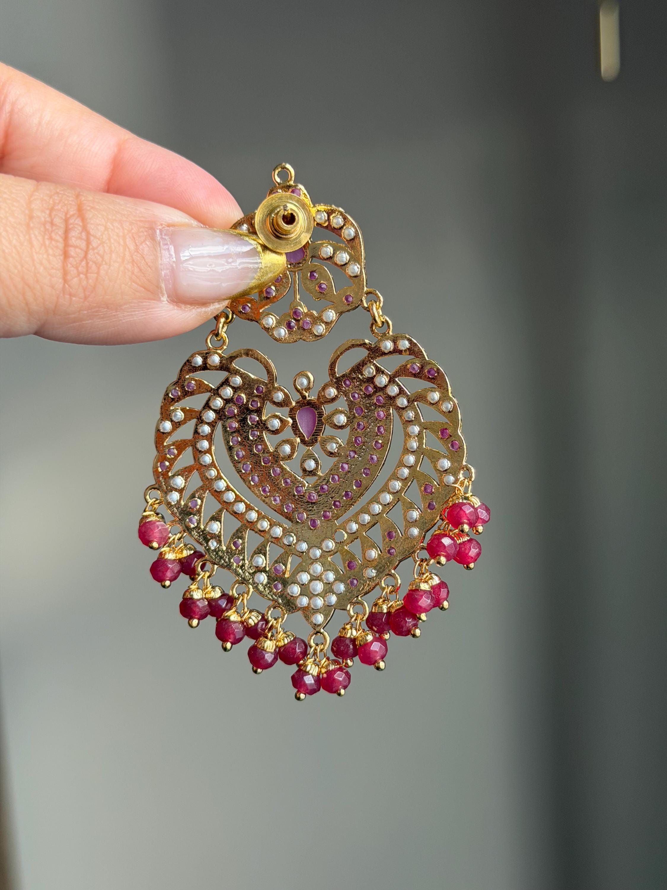 21K Gold Plated Ruby Pearl Chandbali Earrings | Indian Wedding Jewelry ...
