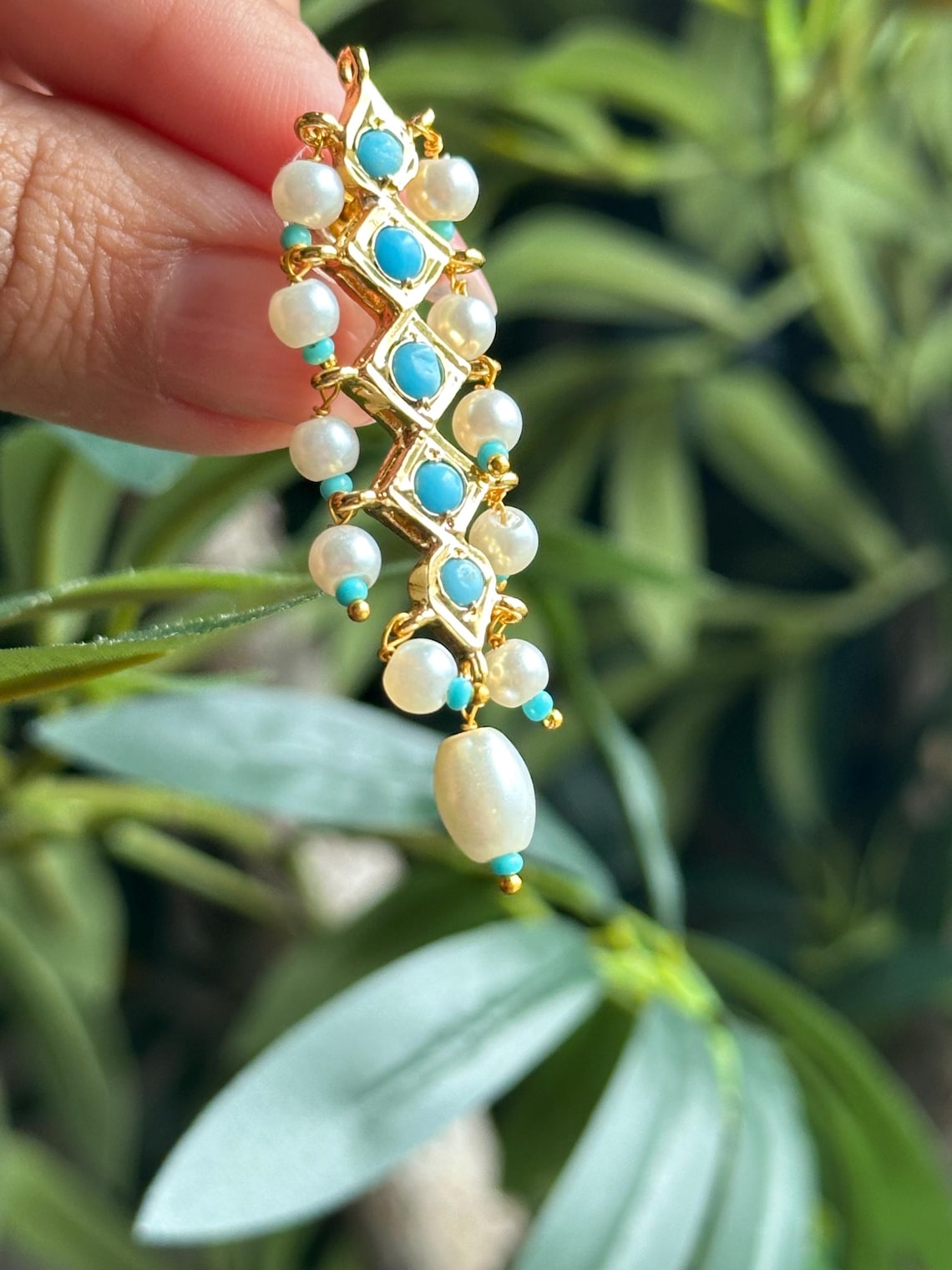 Jadau Gold Plated Firoza Polki Necklace Set | Turquoise, Pearls, Indian ...