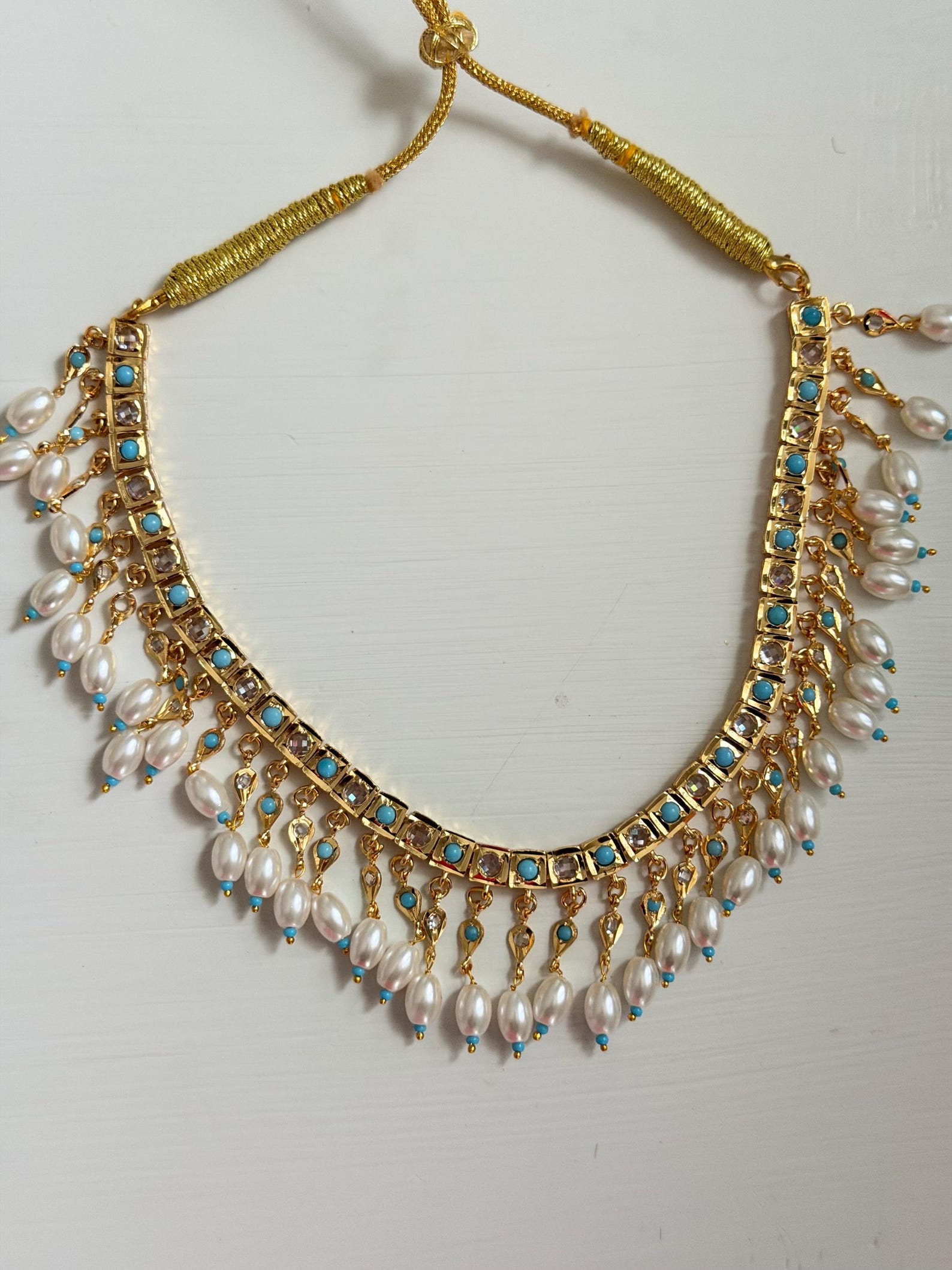 Jadau Gold Plated Firoza Polki Necklace Set | Turquoise, Pearls, Indian ...