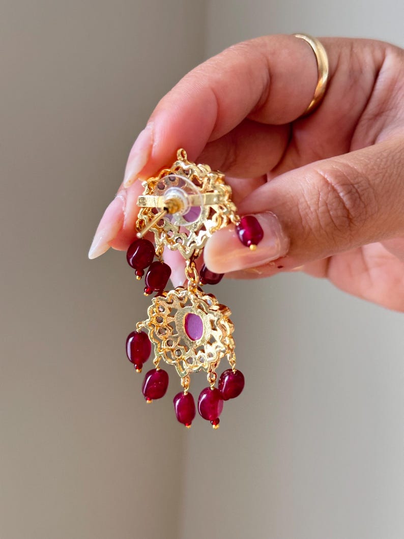 Red Ruby Beads Mala Necklace Set – 21K Gold Plated Silver With Matching ...