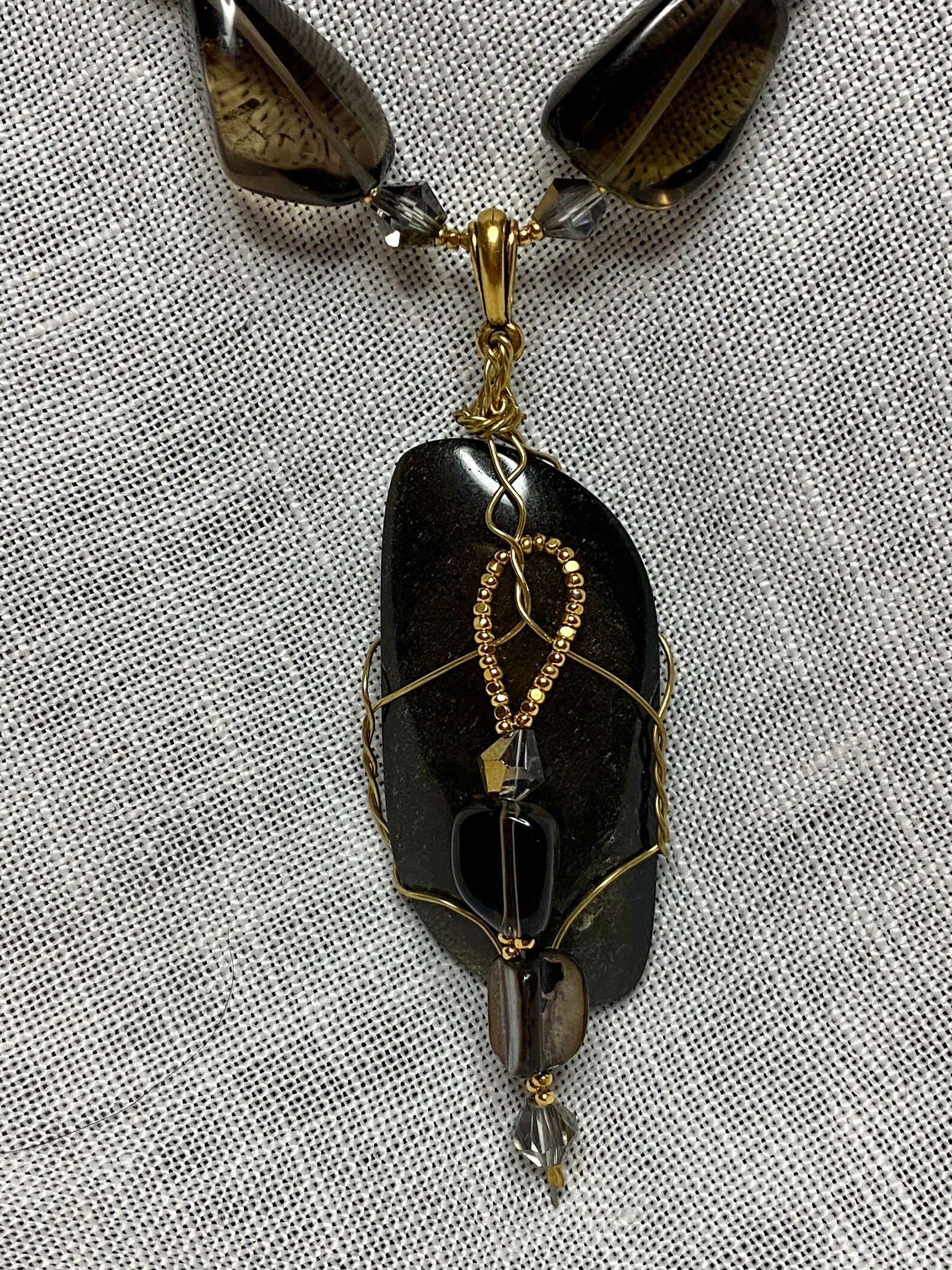 Shimmering Rainbow Obsidian and Smoky Quartz Necklace - Etsy