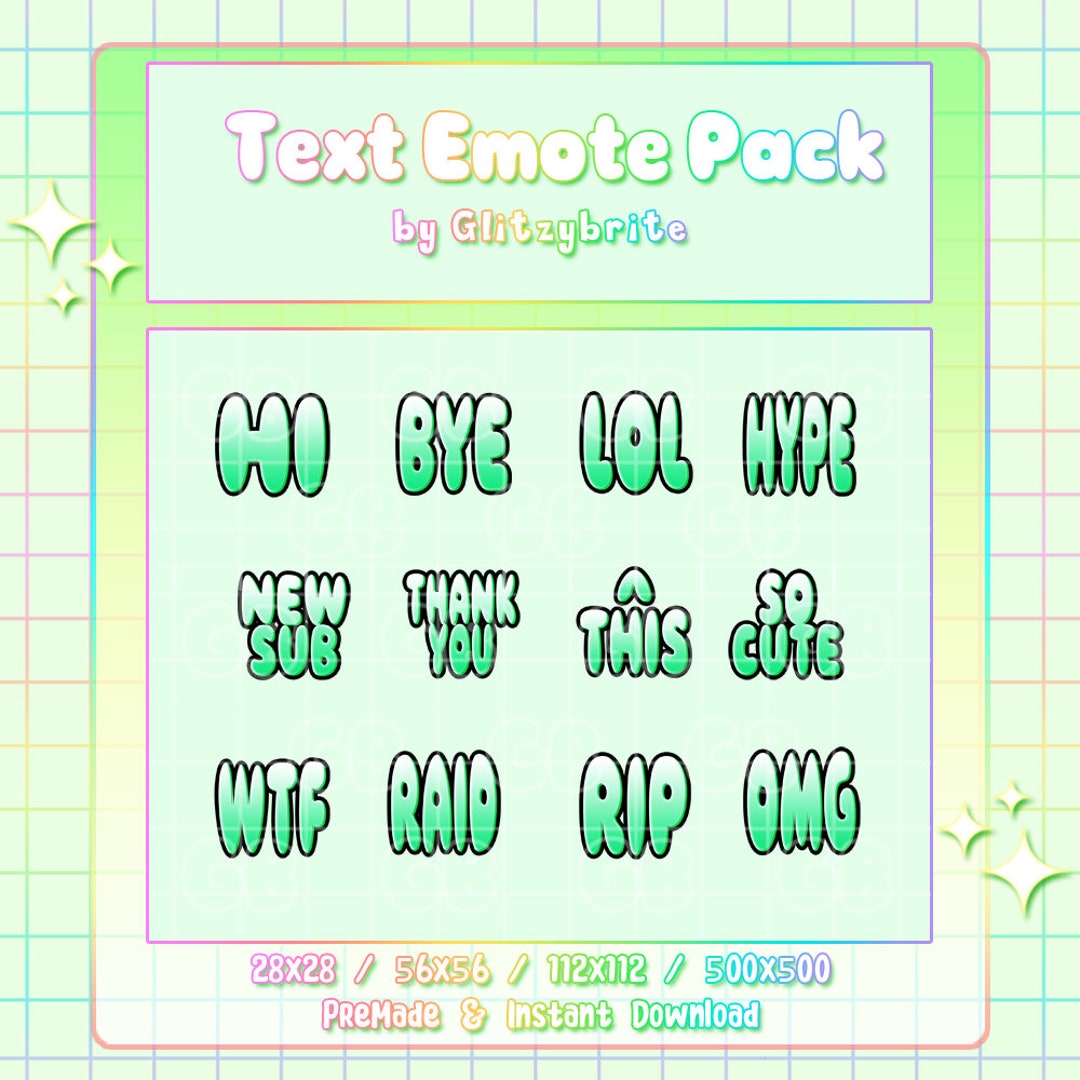 Green Text Emote Pack - Twitch Premade Affiliate Partner Streamer ...