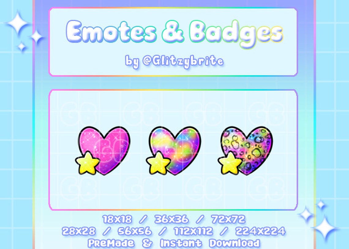 90s Neon Hearts Twitch Emotes Badges Premade Streamer - Etsy