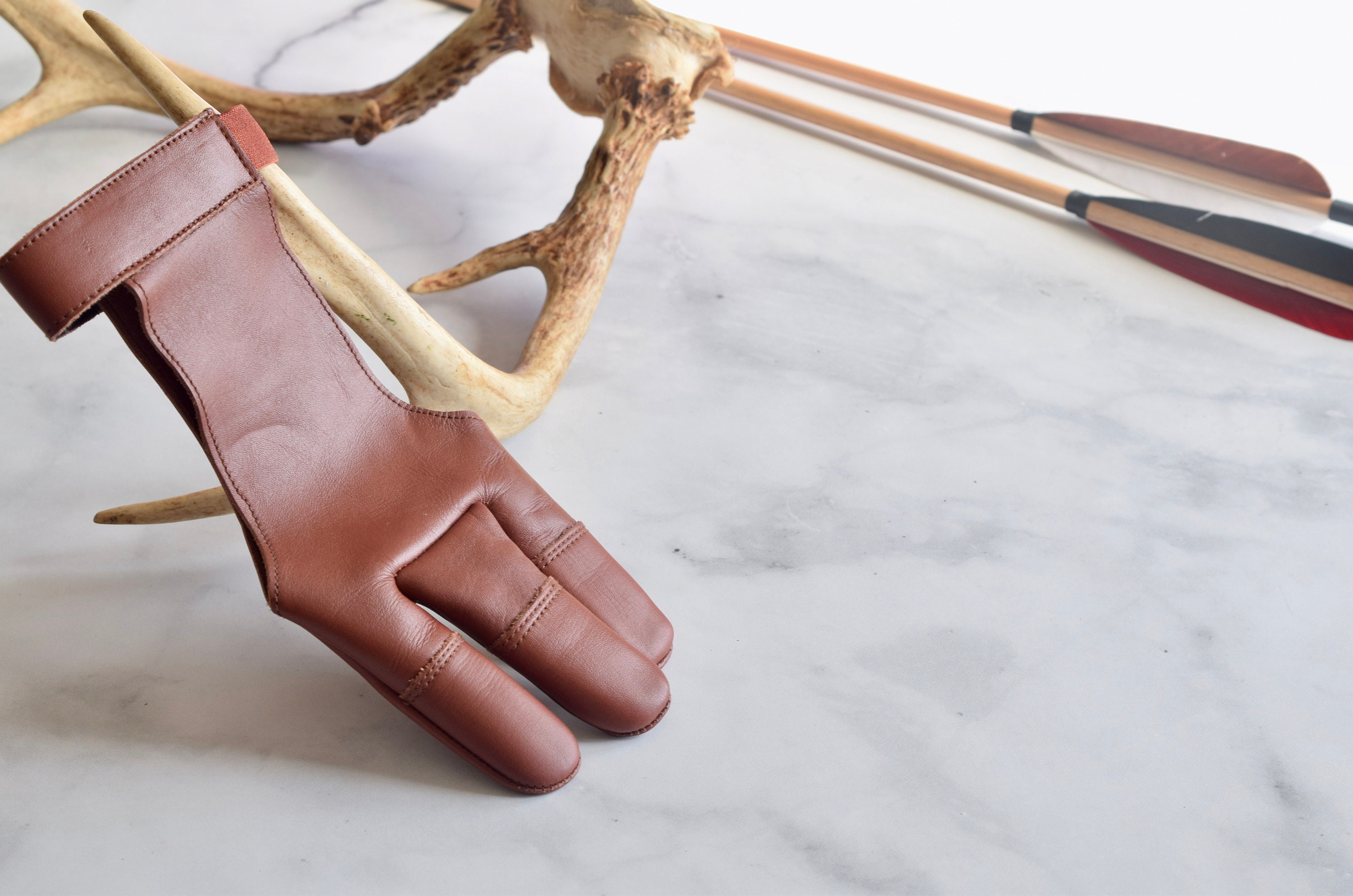 Brown Leather Shooting Glove - Archery Bow Finger Protection ...
