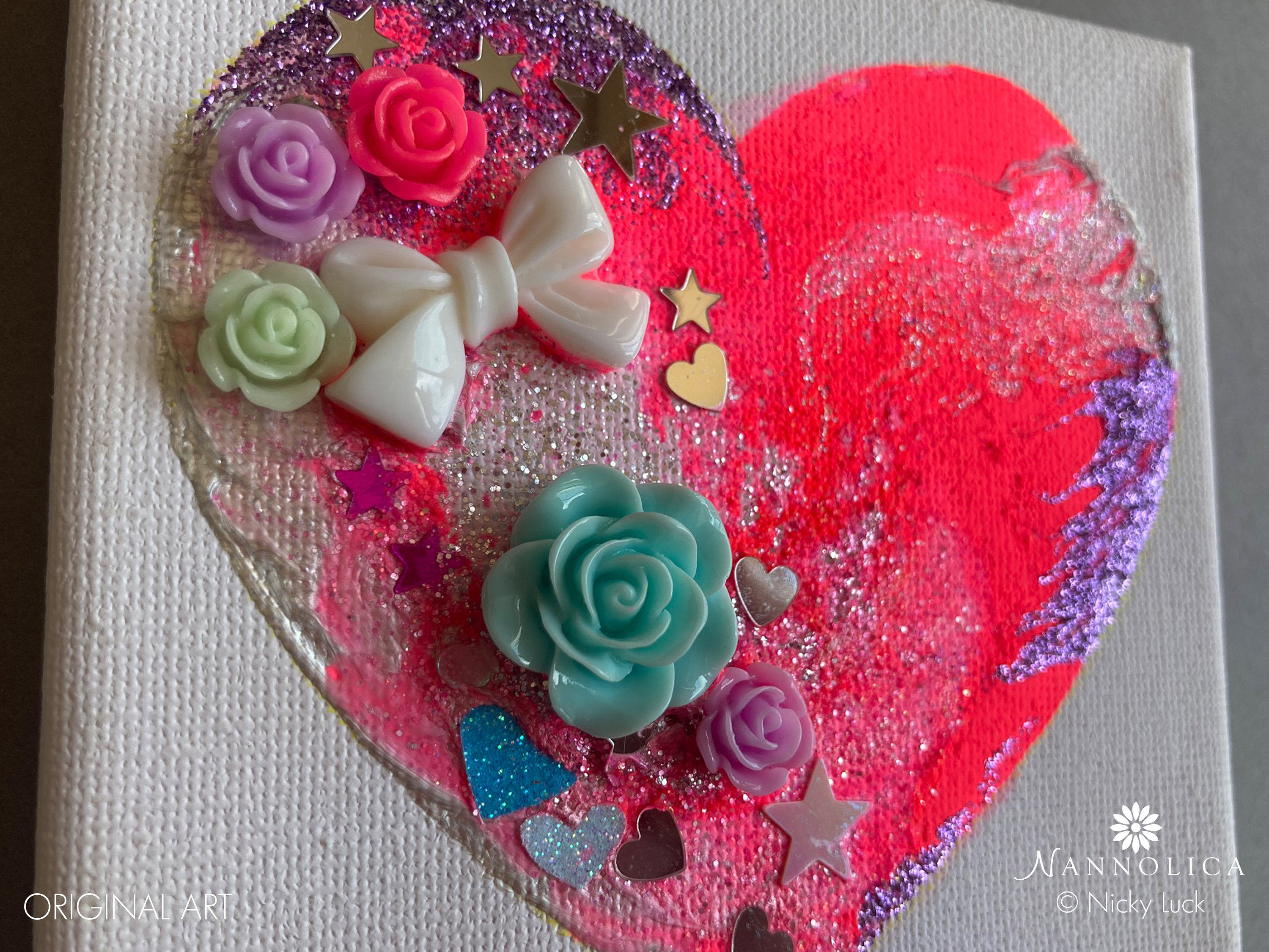 Heart Abstract Painting, Heart Mixed Media Painting, Pink Heart ...