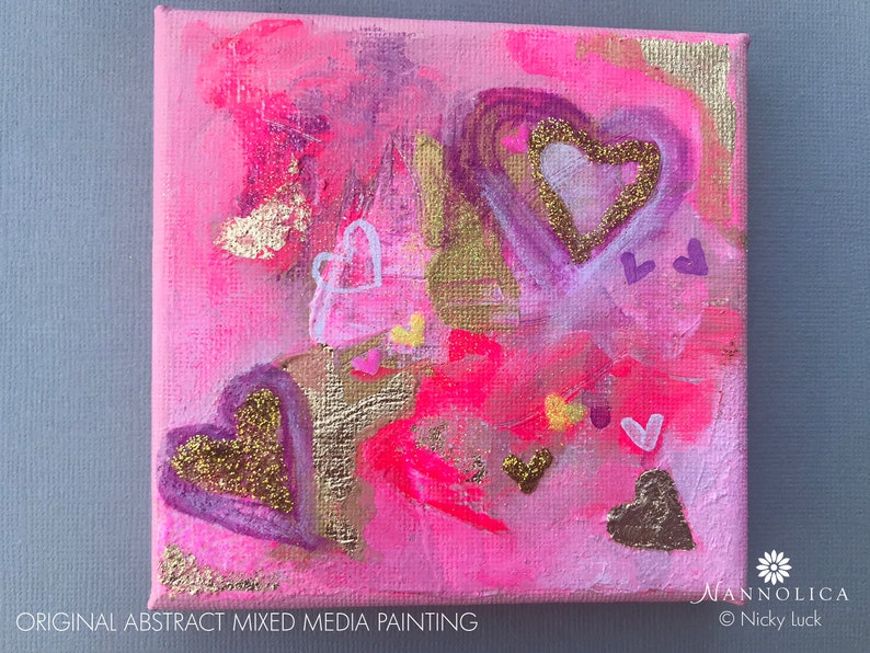 Heart Abstract Painting, Pink Abstract Painting, Pink and Gold Abstract ...
