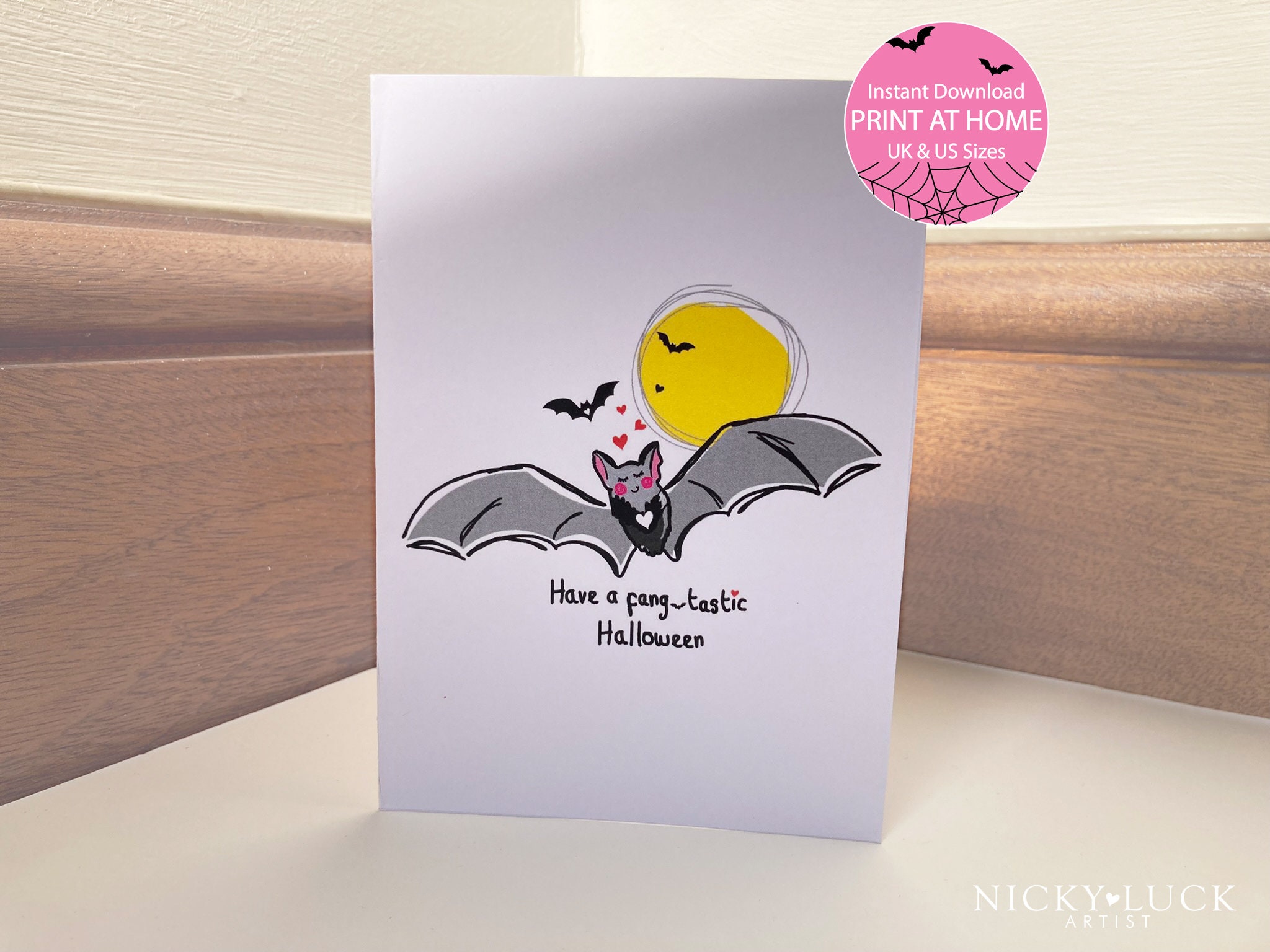 Bat Printable Halloween Card, Cute Bat Card, Fangtastic Halloween Card ...