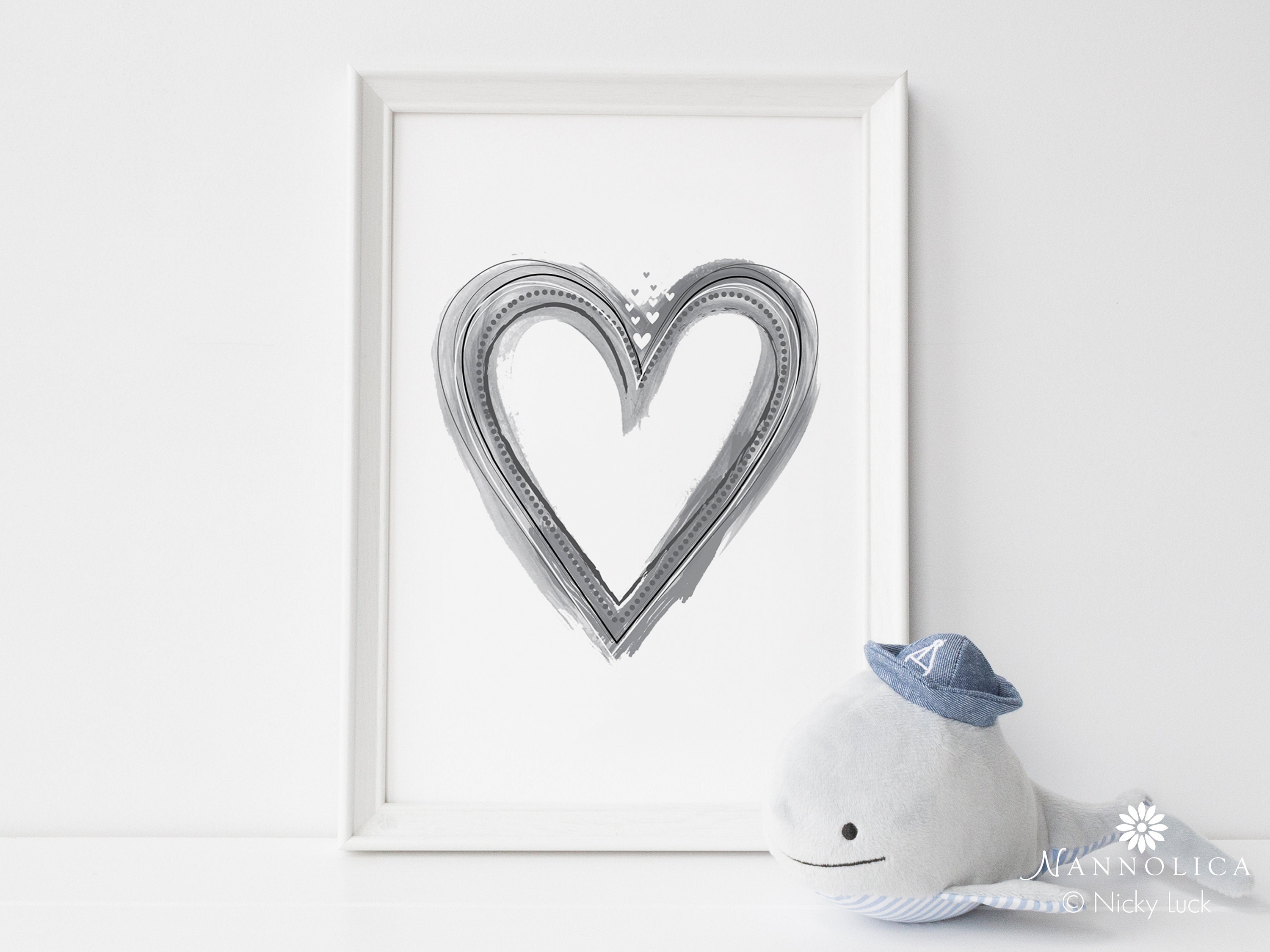 Grey Heart Wall Art Unframed, Minimal Heart Wall Art Print, Black and ...