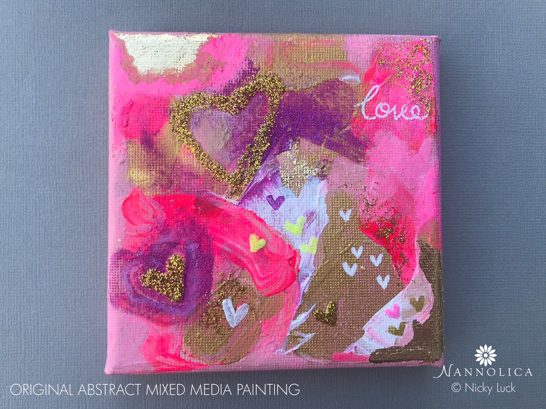 Pink Abstract Painting, Pink Heart Painting, Pink Love Heart Art ...