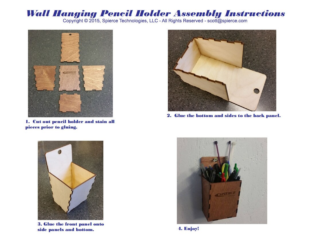 Wall Hanging Pencil Holder Laser Cutter Pattern Download - Etsy