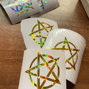 Holographic Vinyl Stickers / Crystal Effect Pentagram and Bats - Etsy