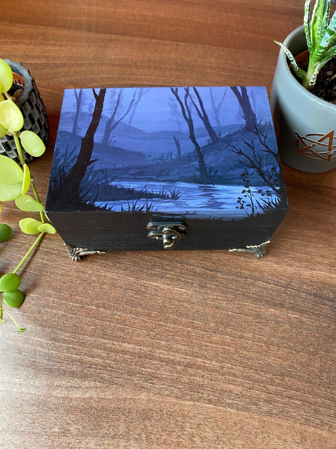 Hand Painted Keepsake Box | Misty Forest Witch/gothic Storage Chest - Etsy