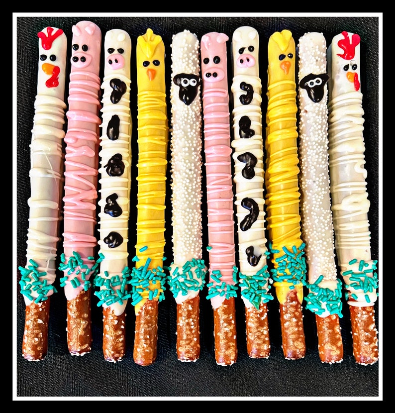 Farm Animal Chocolate Covered Pretzels: Gourmet Party Favors (2 Dozen ...