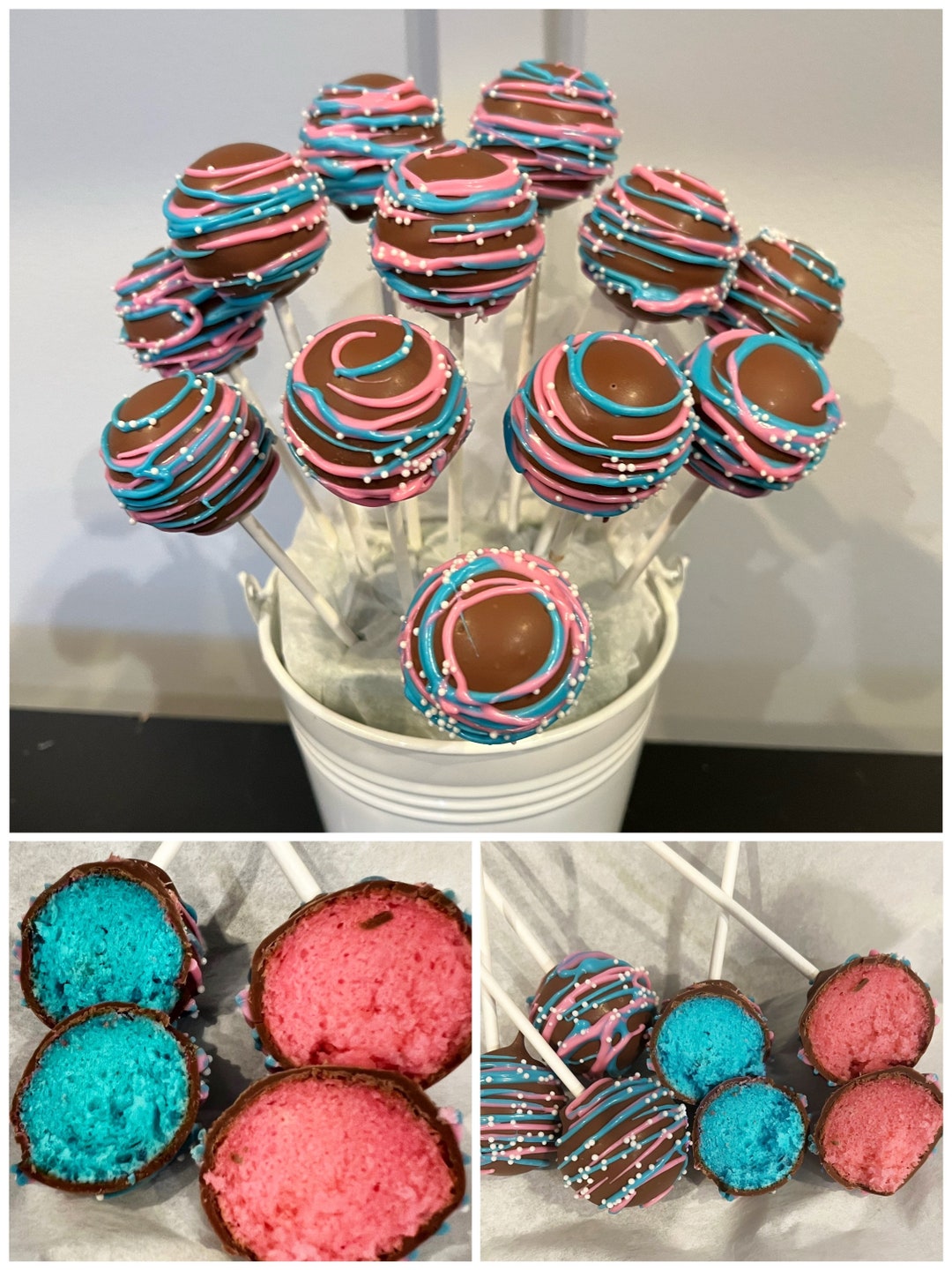 Gender Reveal Cake Pops, 24 Custom Color Gender Reveal Cake Pops ...