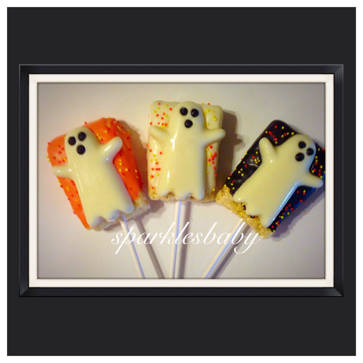 Halloween Ghost Chocolate Covered Rice Krispie Treat Pops - Set of 12 ...