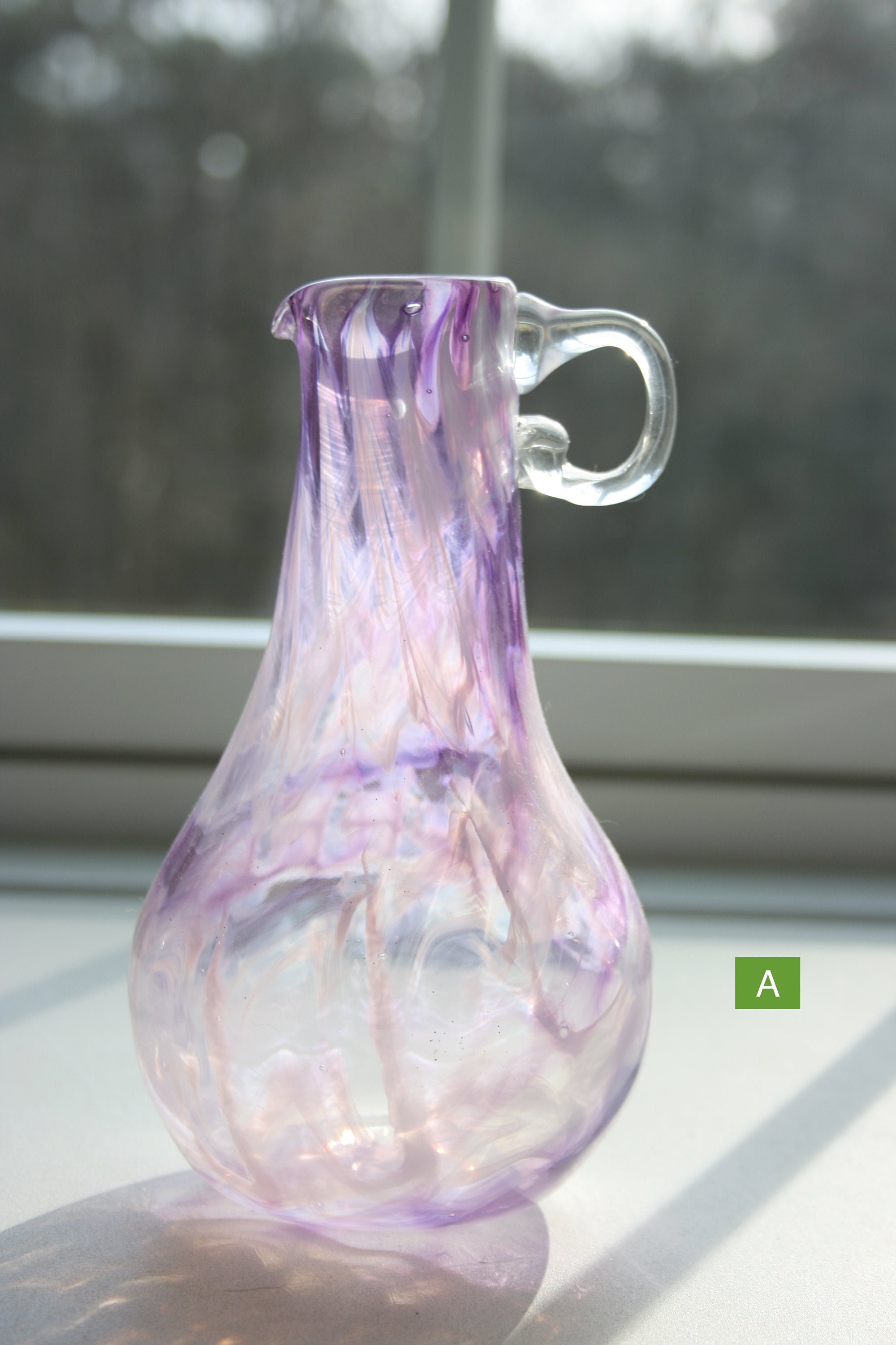 Hand Blown Glass Pitcher Purple and White Swirl Giraffe Neck | Etsy