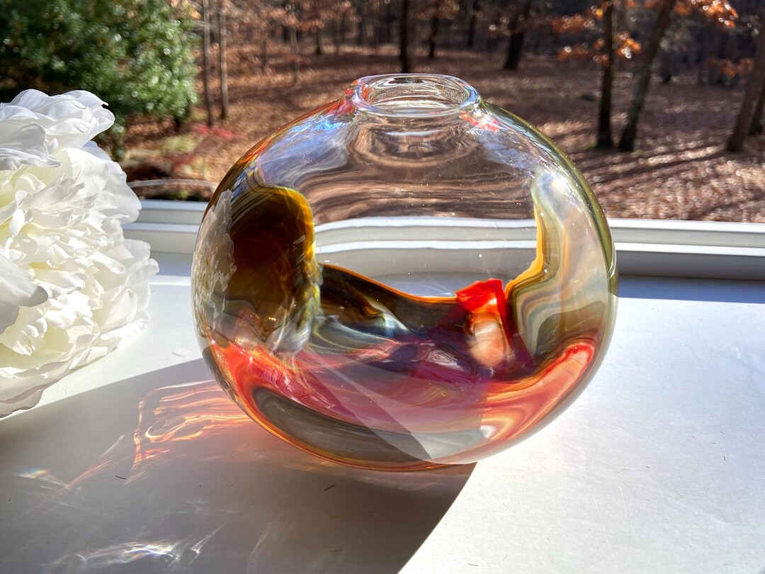 Hand-blown Glass Bud Vase, Multi-color Swirl, Recycled, Abstract ...