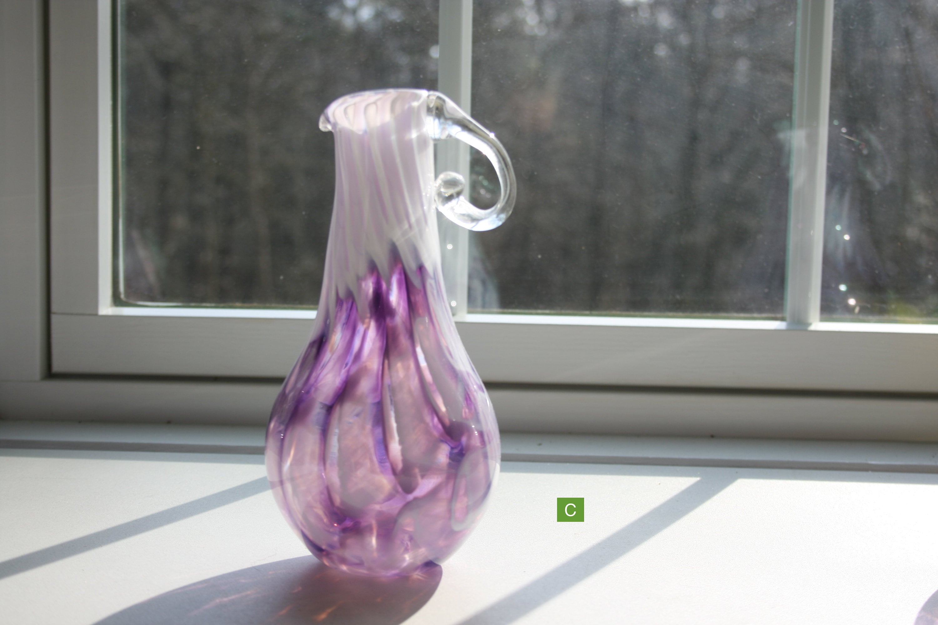 Hand Blown Glass Pitcher Purple and White Swirl Giraffe Neck | Etsy