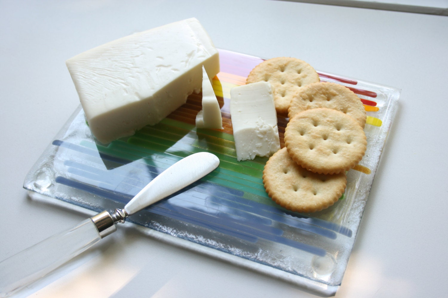 Fused Glass Cheese Platter Small Plate Multi-color Striped - Etsy