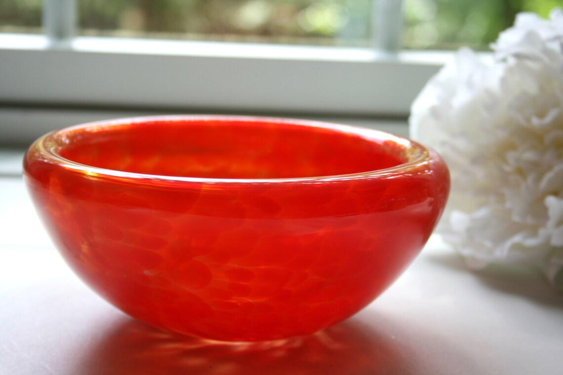 Hand Blown Glass Bowl Medium Bowl Ruby Red Bright - Etsy