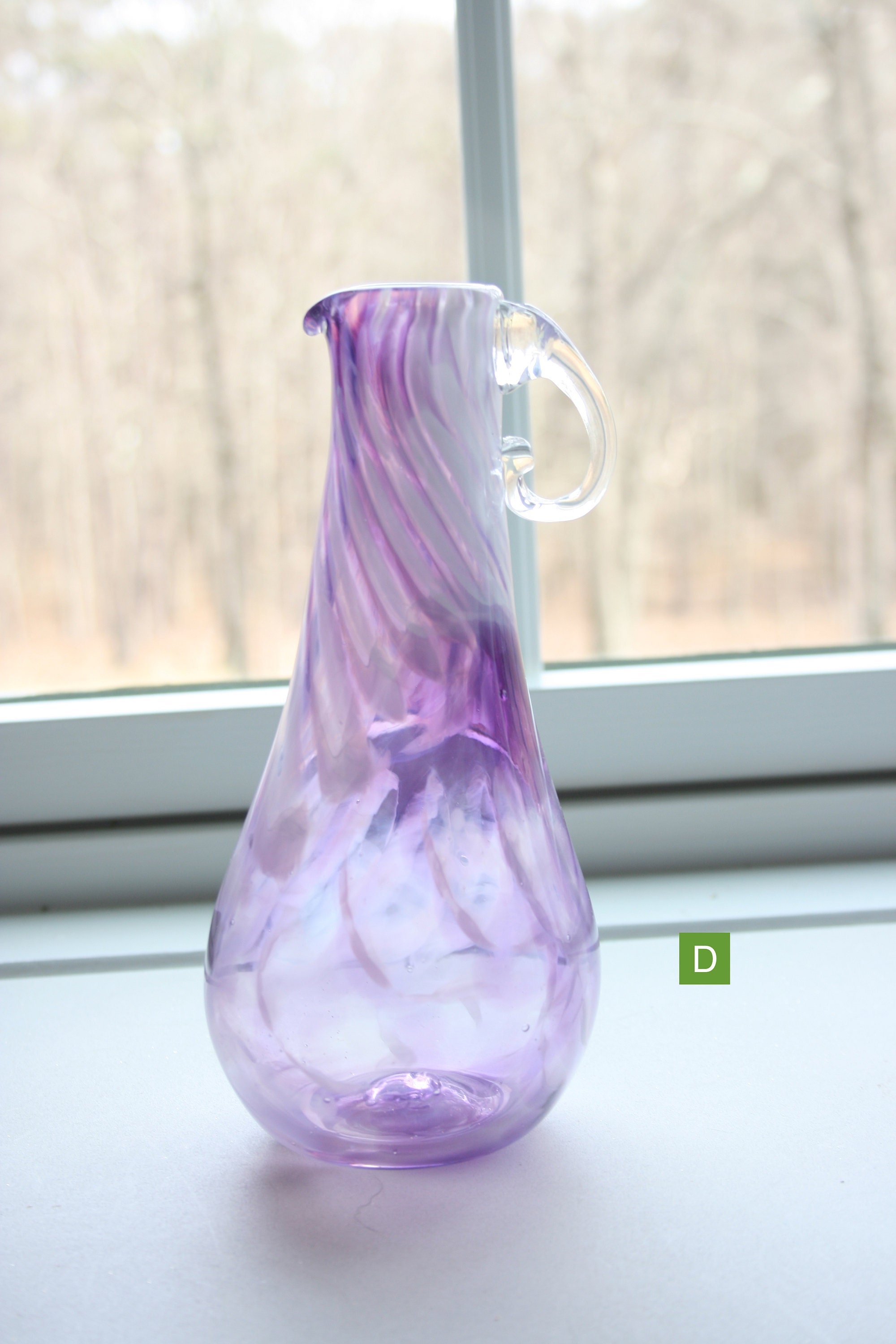 Hand Blown Glass Pitcher Purple and White Swirl Giraffe Neck | Etsy