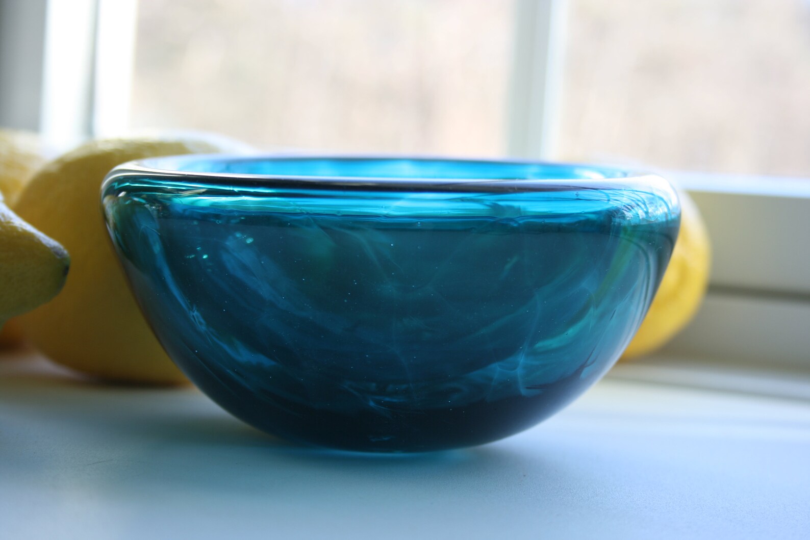 Hand Blown Glass Bowl Small Bowl Teal Blue Green Handblown Etsy