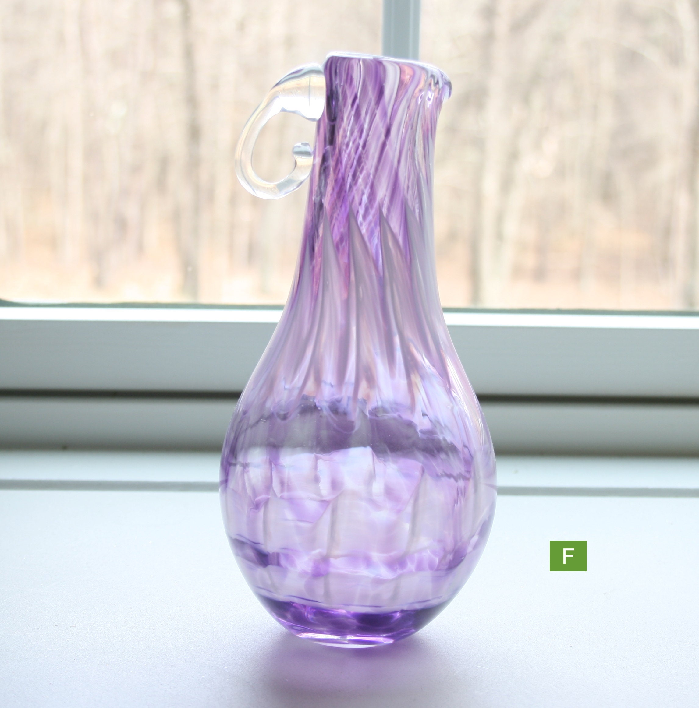 Hand Blown Glass Pitcher Purple and White Swirl Giraffe Neck | Etsy