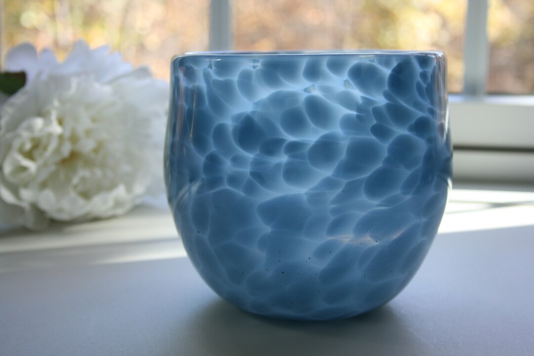 Hand Blown Glass Bowl, High Bowl, Opaque Steel Gray Blue, the Studio at ...