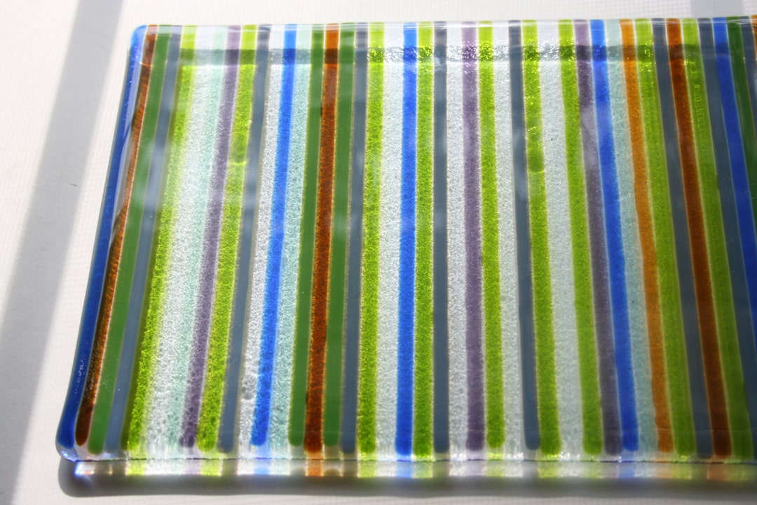 Fused Glass Cheese Platter Small Plate, Multi-color Striped Glass ...