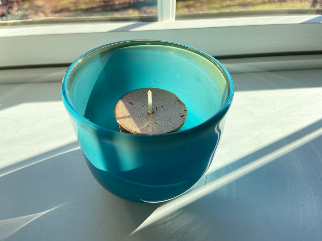Handblown Glass Bowl, Opaque Turquoise Blue, Small Bowl, Votive, Candle ...