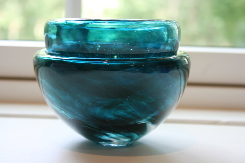 Hand Blown Glass Bowl Small Bowl Teal Blue Green Handblown Etsy