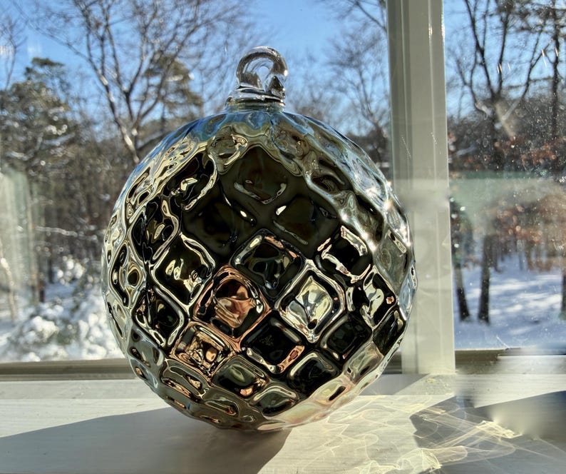 Iridescent Gold, Hand Blown Glass Ornament, Christmas Tree, Dimpled ...