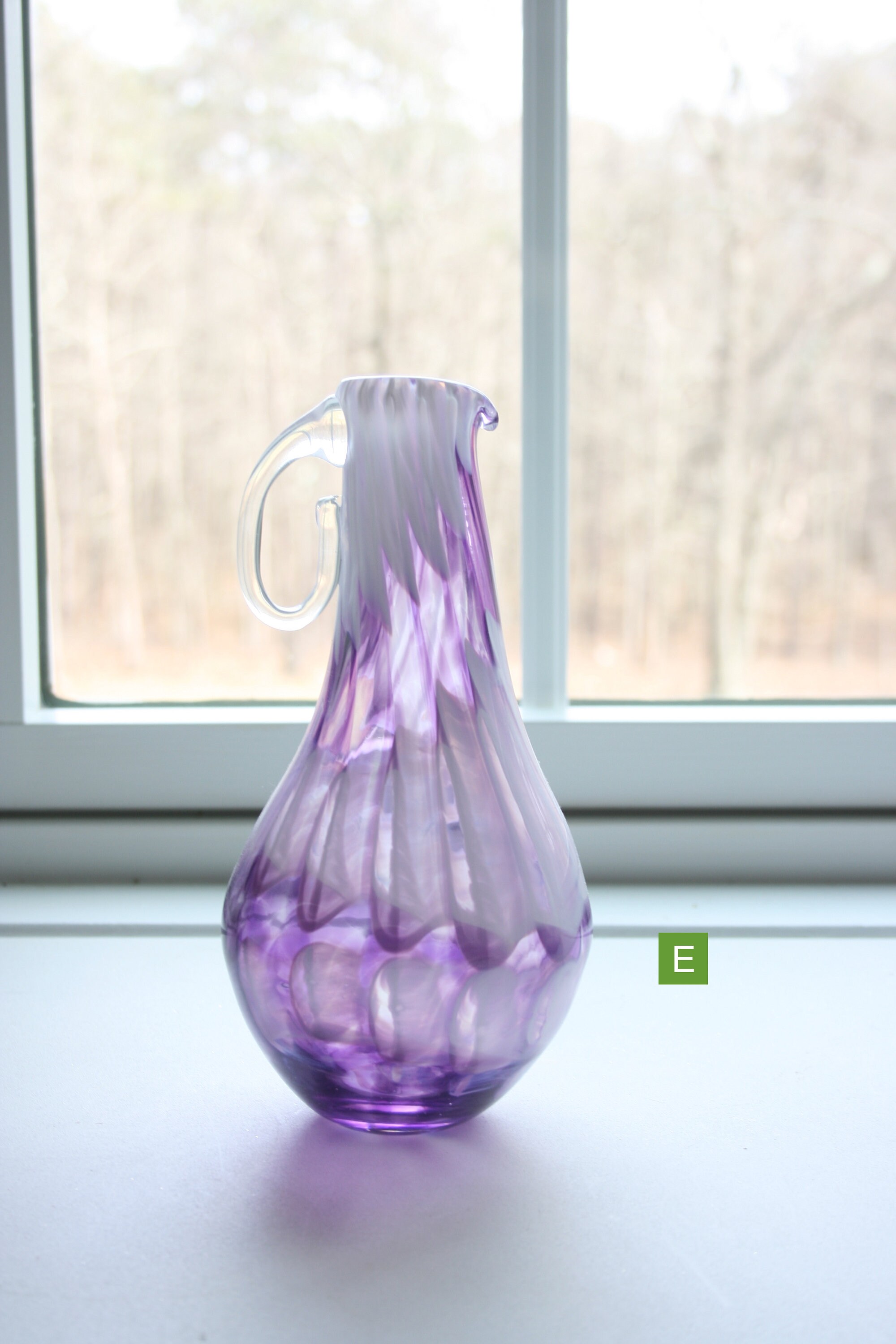 Hand Blown Glass Pitcher Purple and White Swirl Giraffe Neck | Etsy