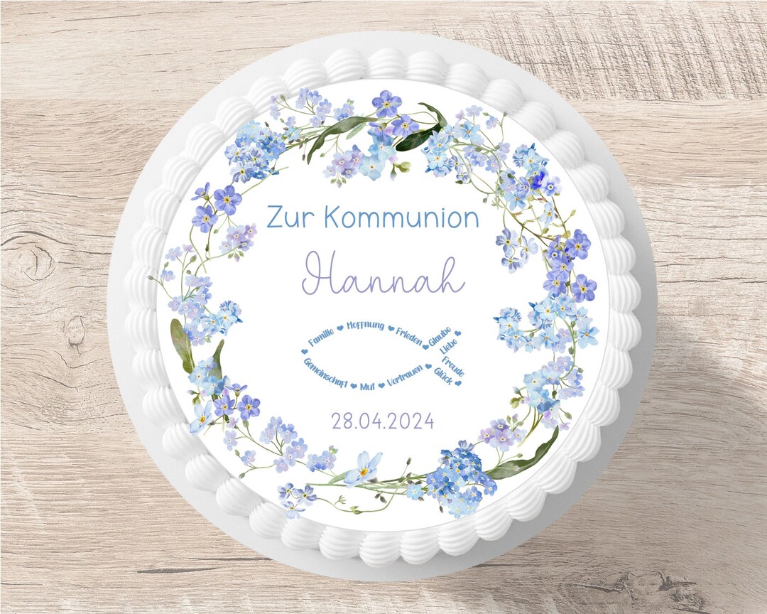 Cake Topper Communion Forget-me-not Fish Fondant Desired Name 20 Cm ...