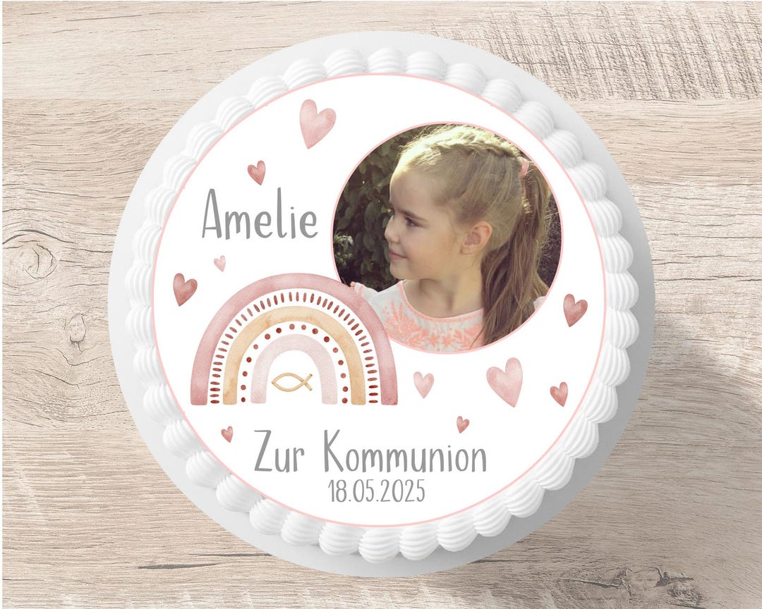 Cake Topper Communion Rainbow Photo Fondant Desired Name 20 Cm Diameter ...