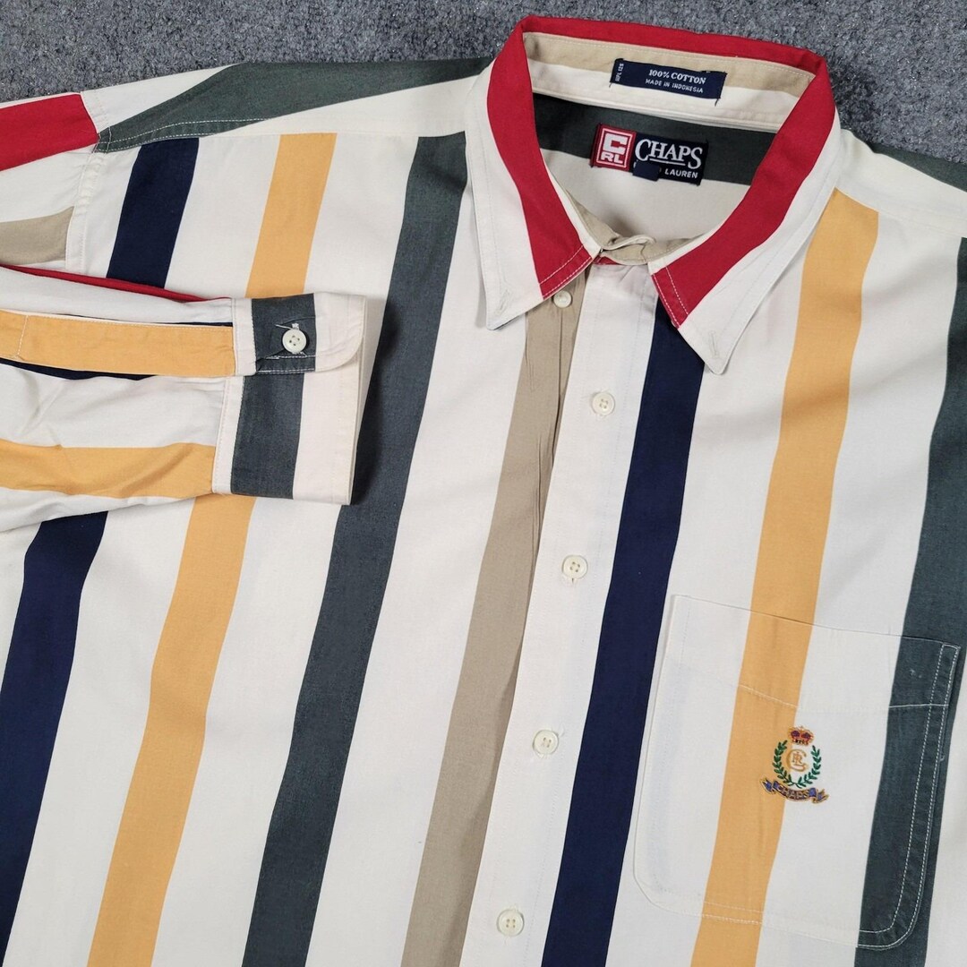Vintage Chaps Ralph Lauren Shirt Mens Large Bold Stripe Button Down ...