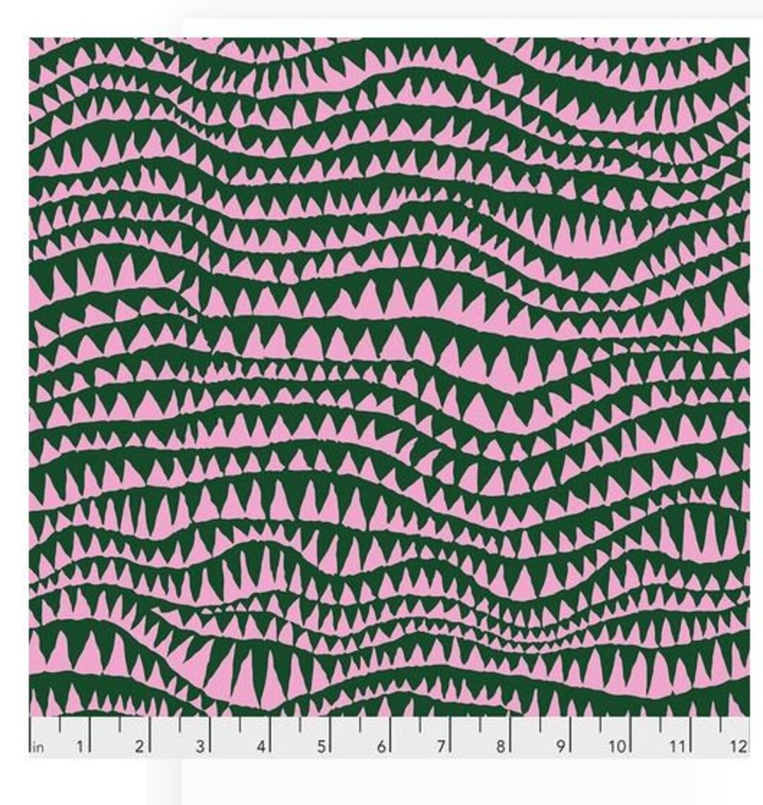 Brandon Mably Fabric Sharks Teeth BM60 Pine Green Pink Abstract Crafts ...