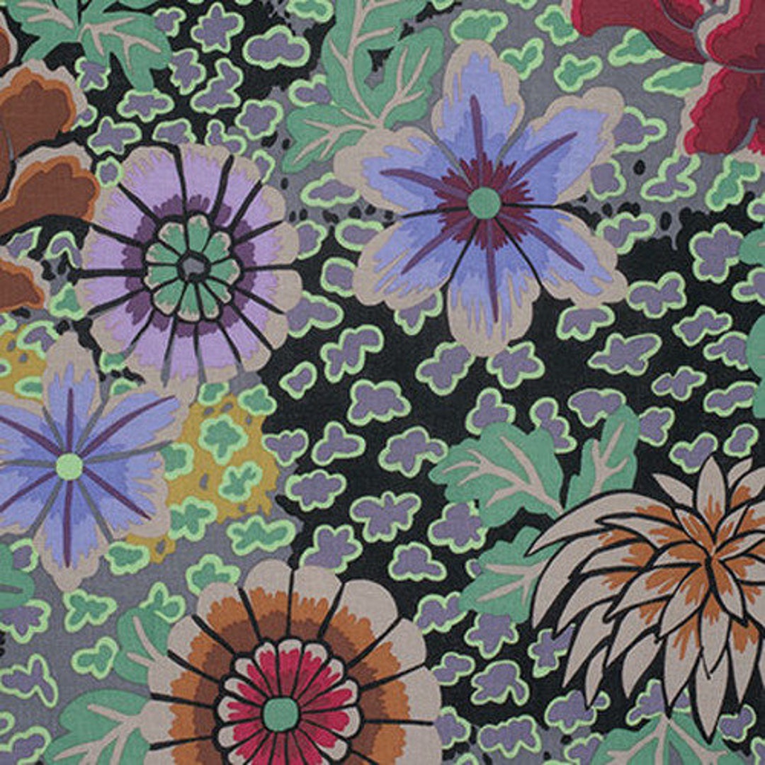 Kaffe Fassett Fabric Dream GP148 Grey Gray Black Floral Flowers 100% ...