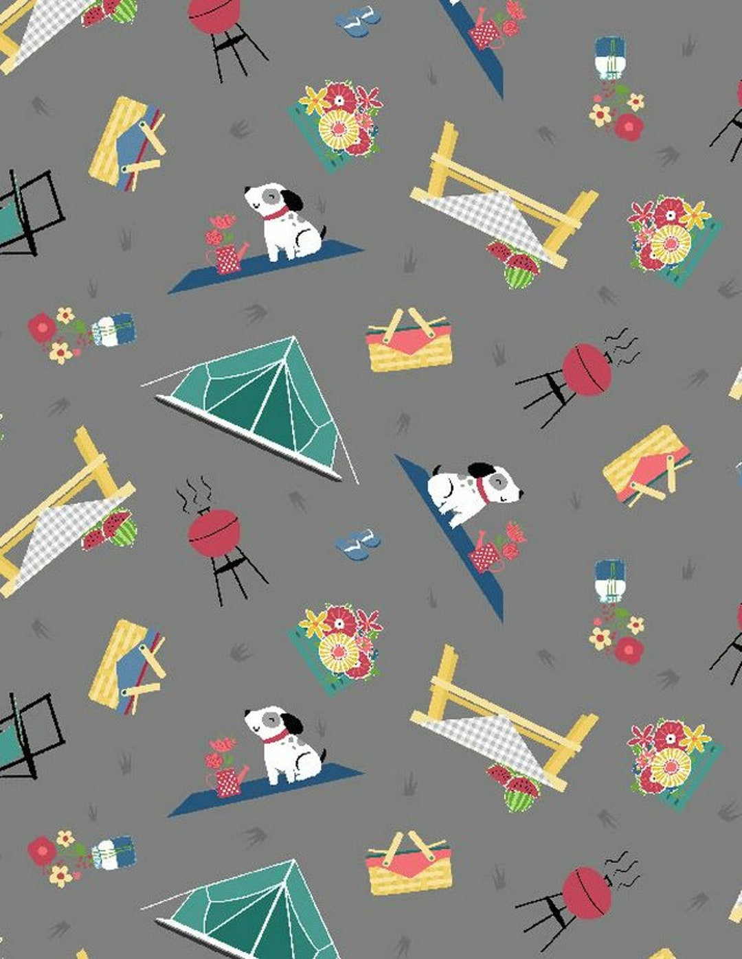 Adventure Time Fabric Wilmington Fabric 68535 Grey Toss Camping Dog ...