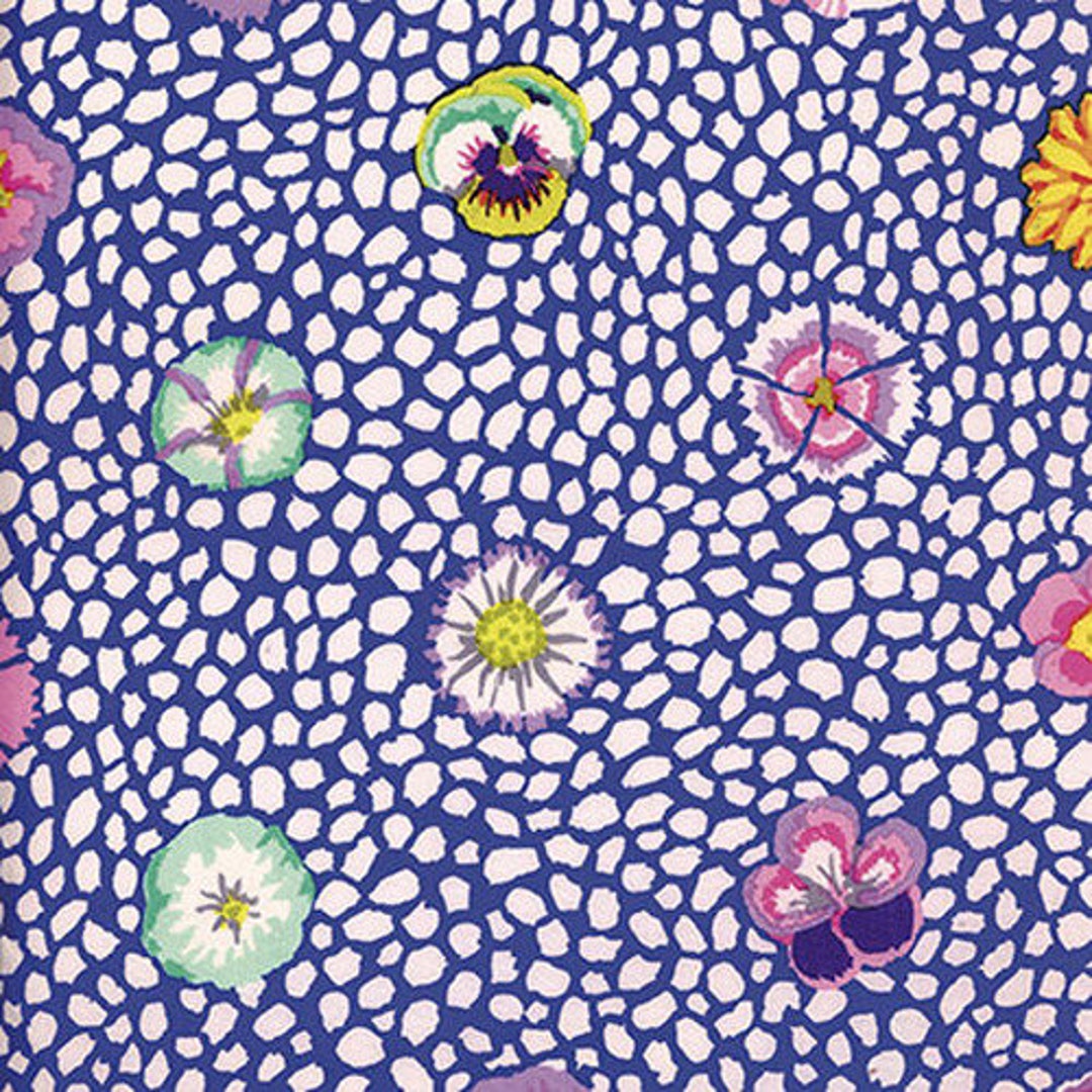 Kaffe Fassett Fabric Guinea Flower GP59 Blue White Pink Green Yellow ...