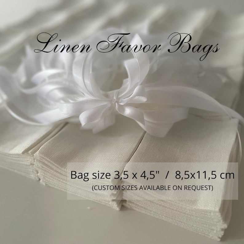 Set of 10 Wedding Favor Bags. White Linen Favor Bags, Linen Gift Bags ...