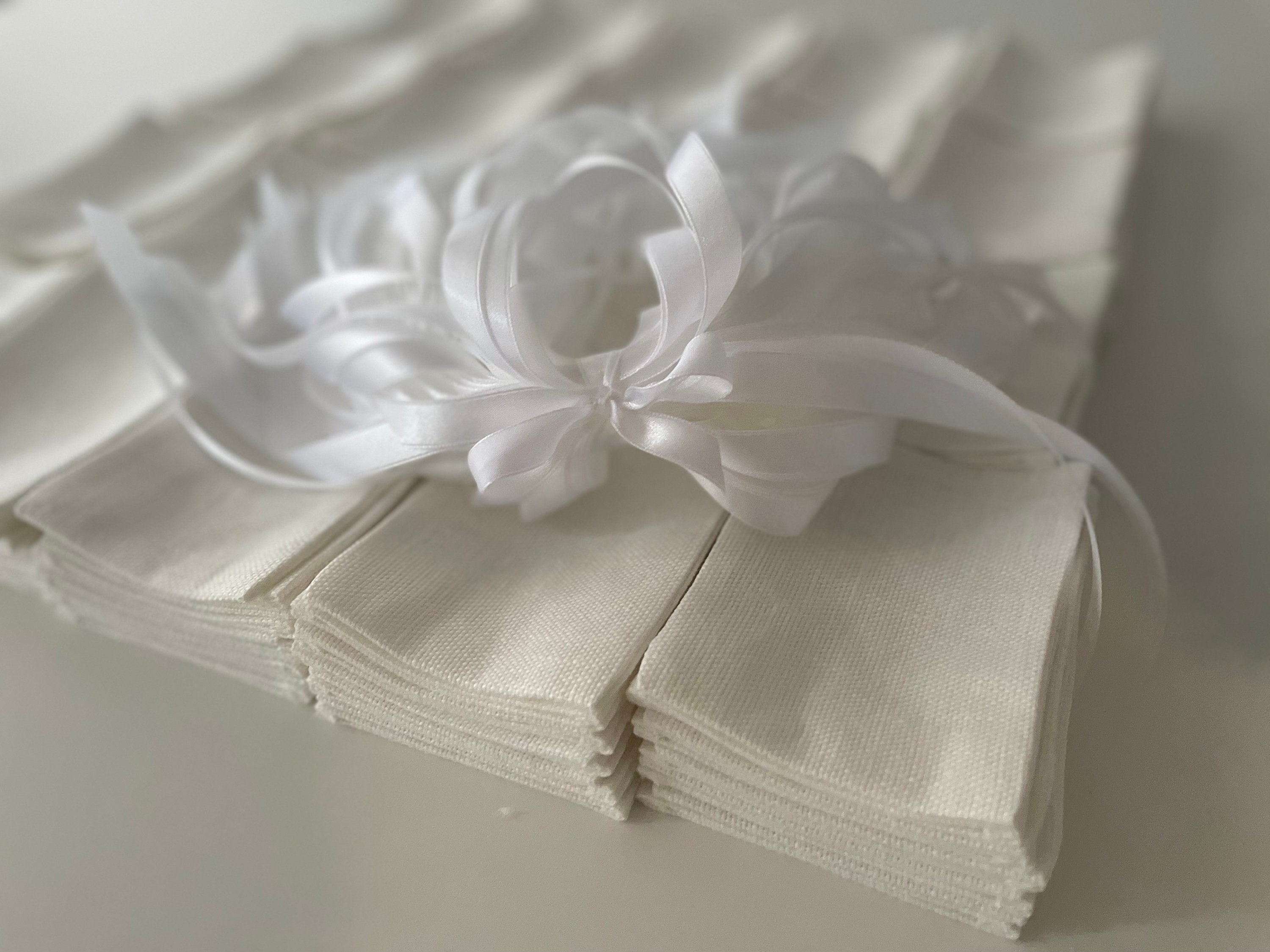 Set of 10 Wedding Favor Bags. White Linen Favor Bags, Linen Gift Bags ...