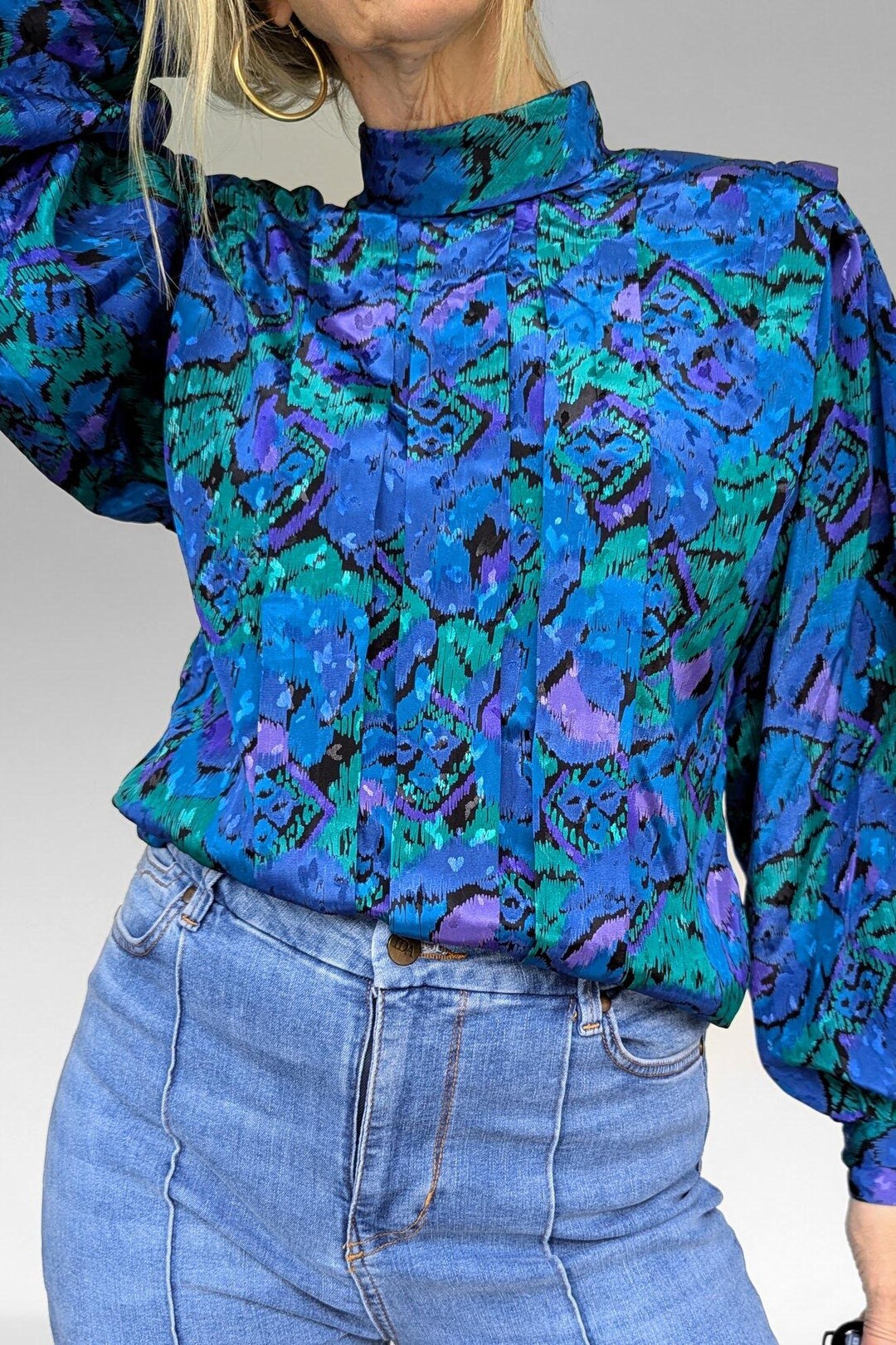 80s Vintage High Neck Blouse, 1980s Glam Retro Long Sleeve Top - Etsy